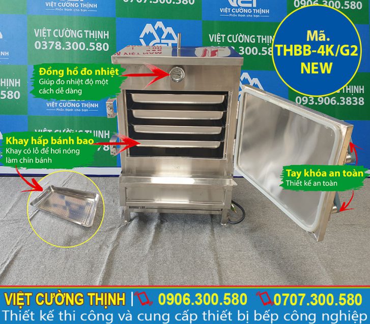 Tủ Hấp Bánh Bao 4 Khay Bằng Gas 2023 THBB-4K/G2 - Việt Cường Thịnh
